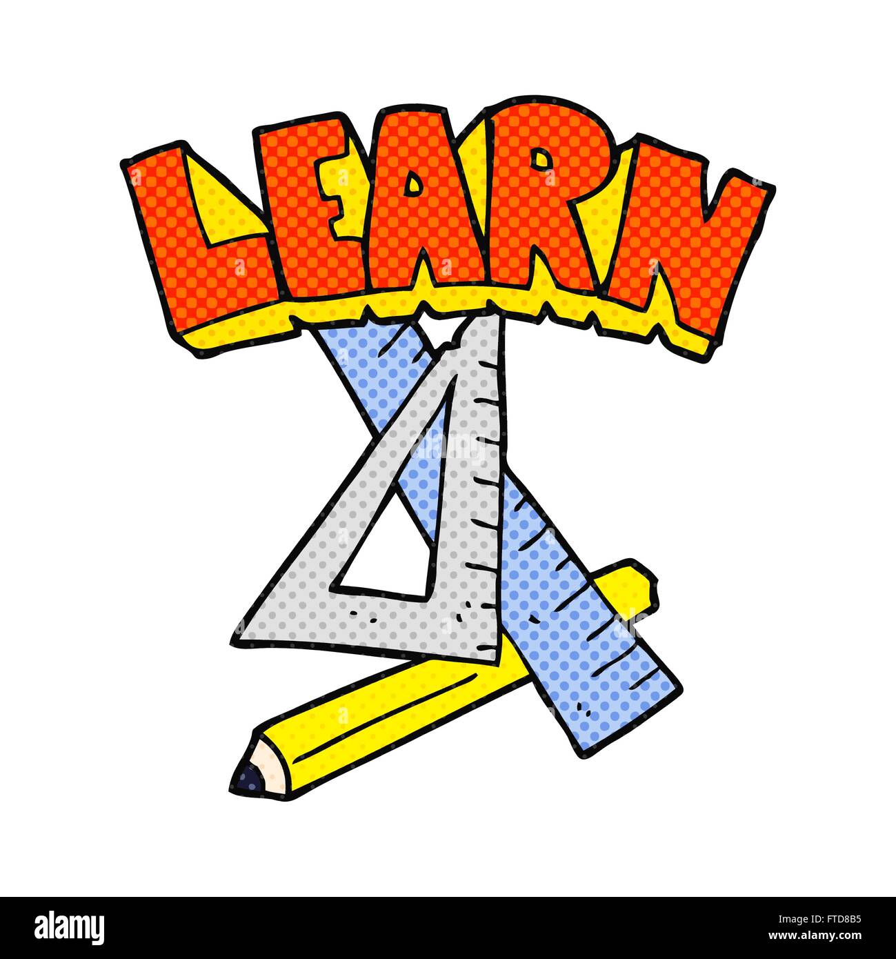 freehand drawn cartoon pencil and ruler under Learn symbol Stock Vector ...