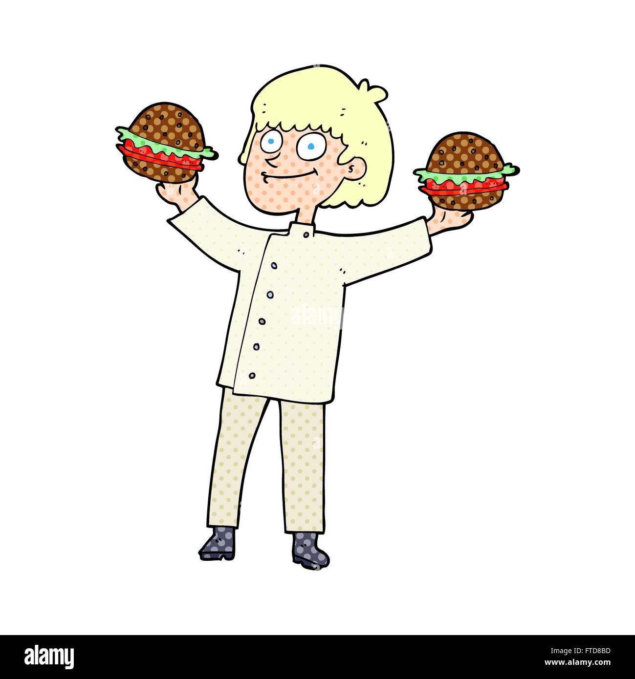 freehand drawn cartoon chef with burgers Stock Vector Image & Art - Alamy