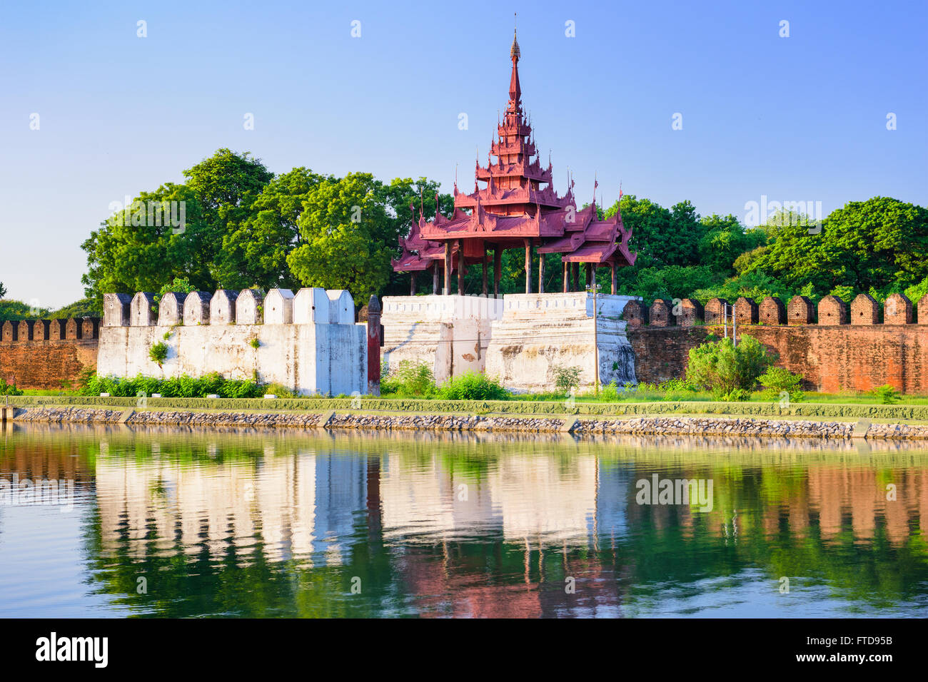 Mandalay, Myanmar royal palace tower and moat Stock Photo - Alamy