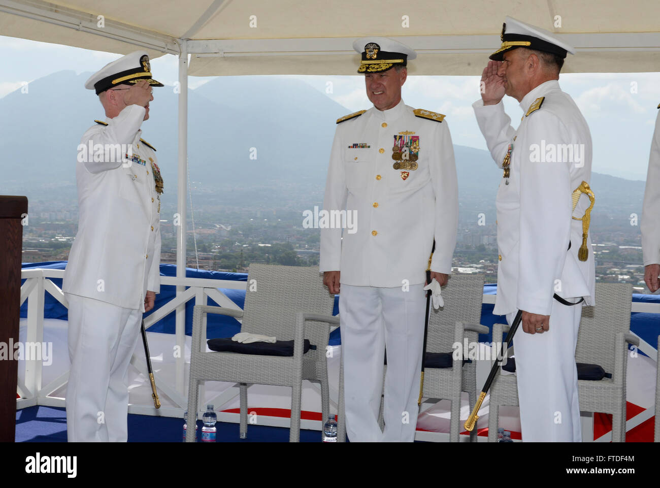 NAPLES, ITALY (July 29, 2015) Rear Adm. Robert Burke, right, is ...