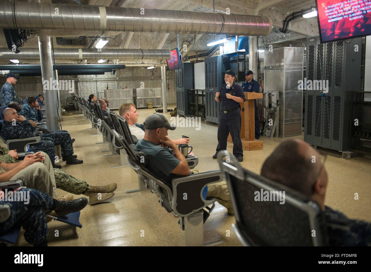 Engineman 3rd Class Sheila Allen conducts basic damage control training ...