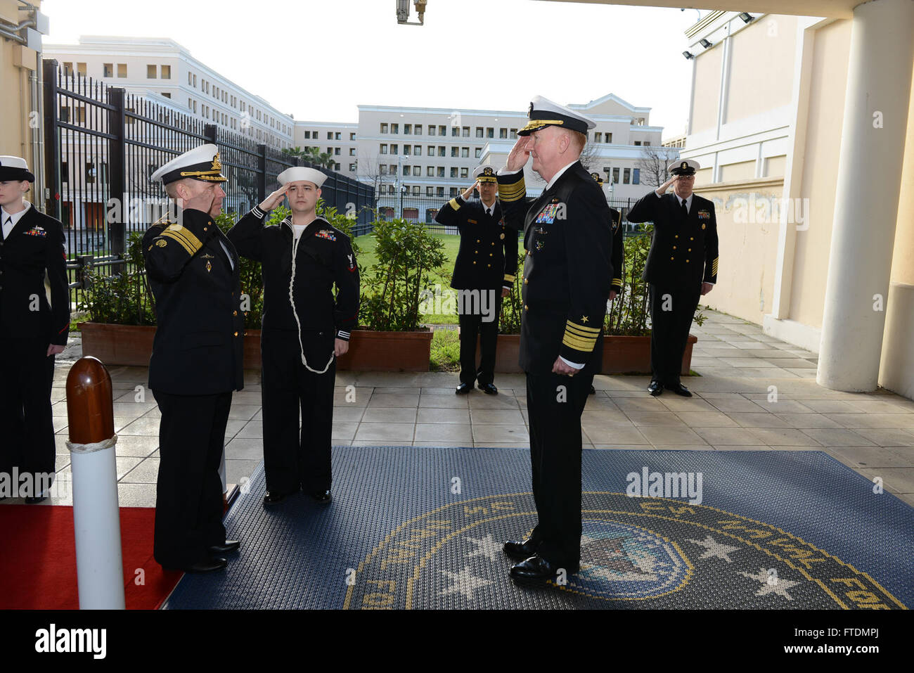 This photo captures Vice Adm. James Foggo III of the U.S. 6th Fleet welcoming Vice Adm. Serhii ...