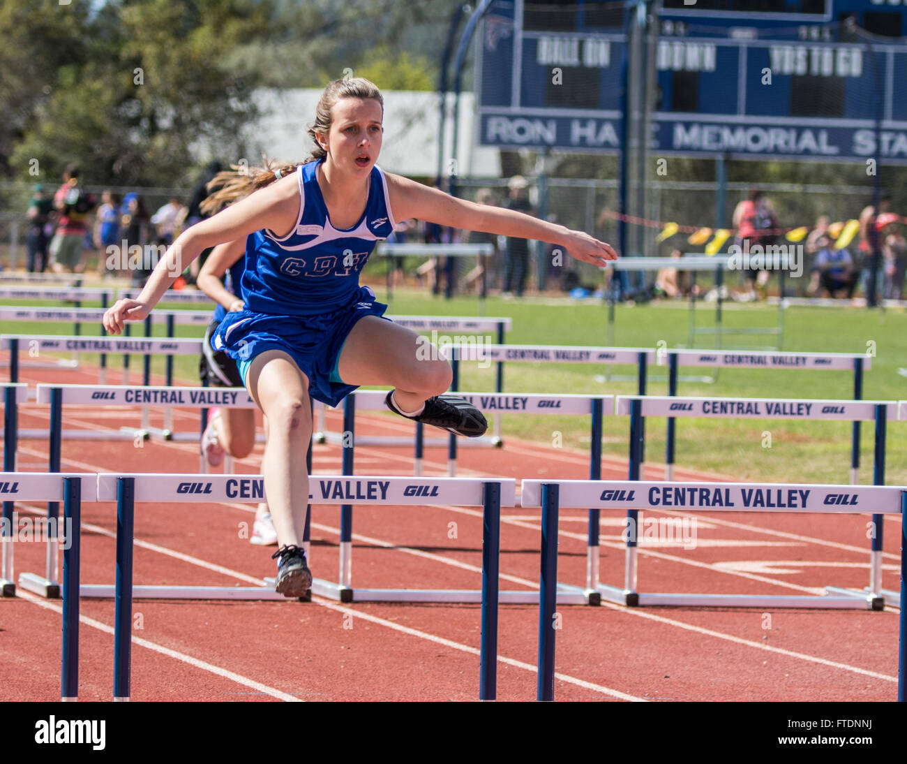 Low hurdles race at the Burt Williams Track and Field Classic. City of ...