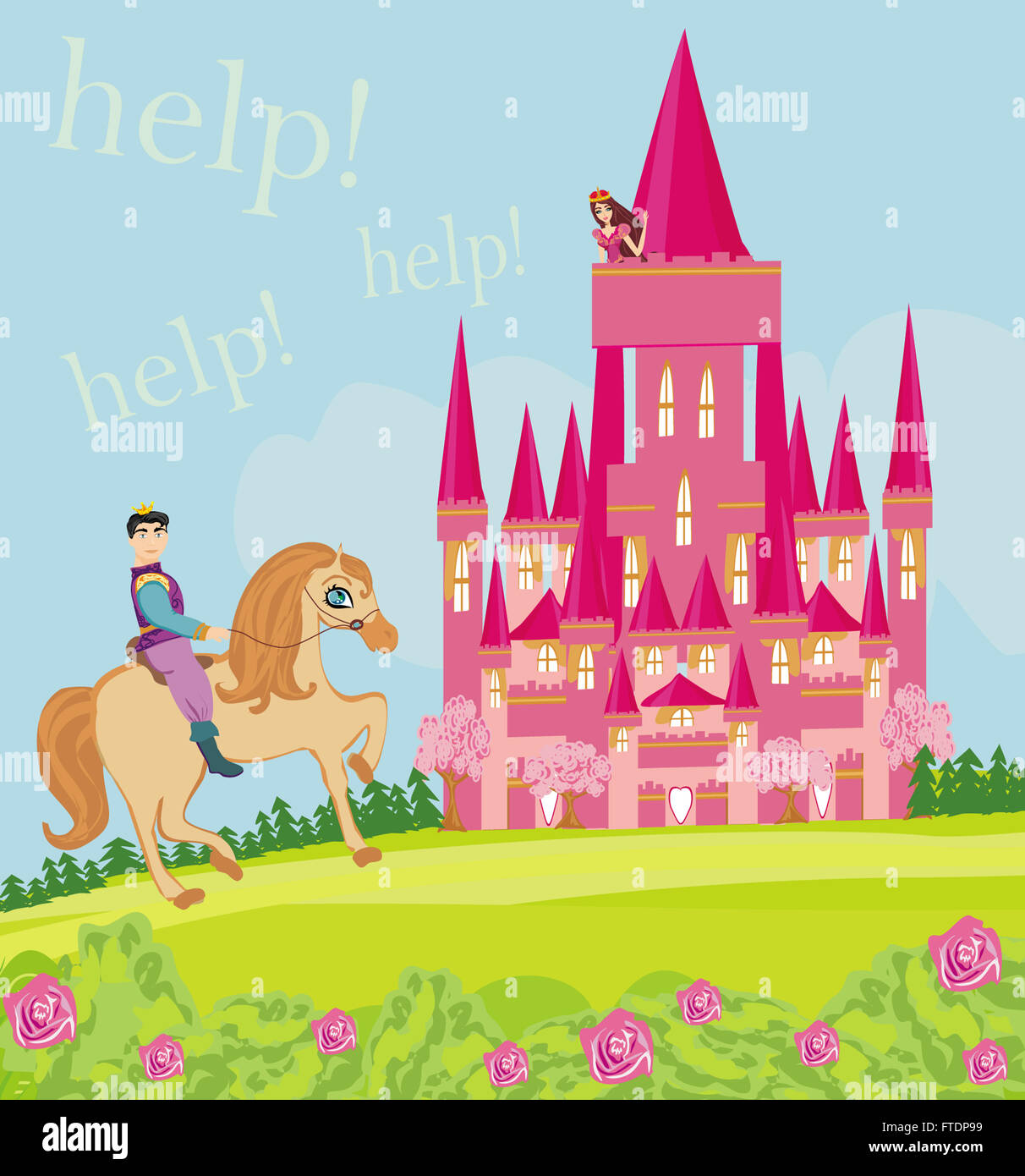 Prince riding a horse to the princess Stock Photo - Alamy