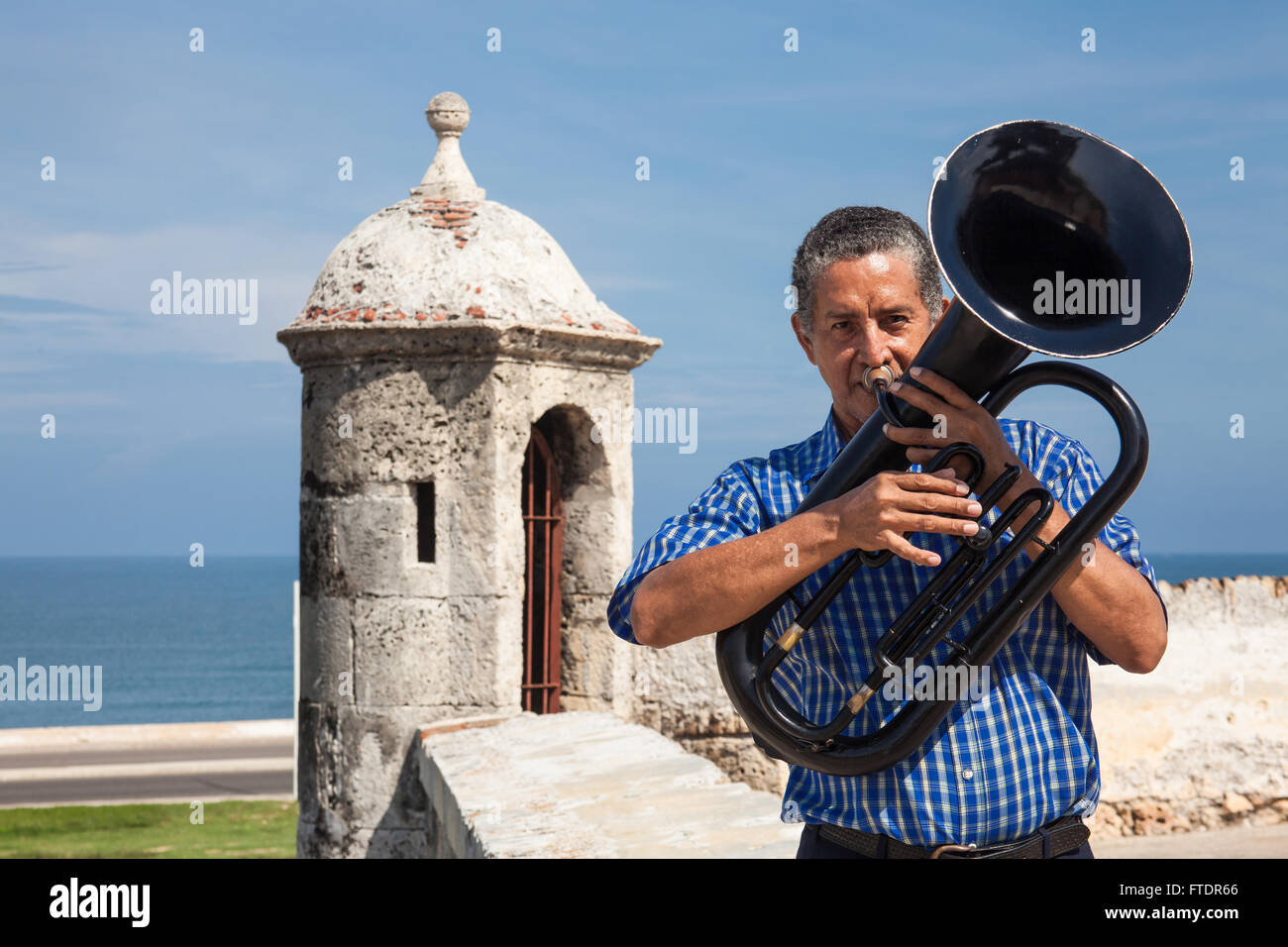 Man playing tuba at Cartagena de Indias Stock Photo - Alamy