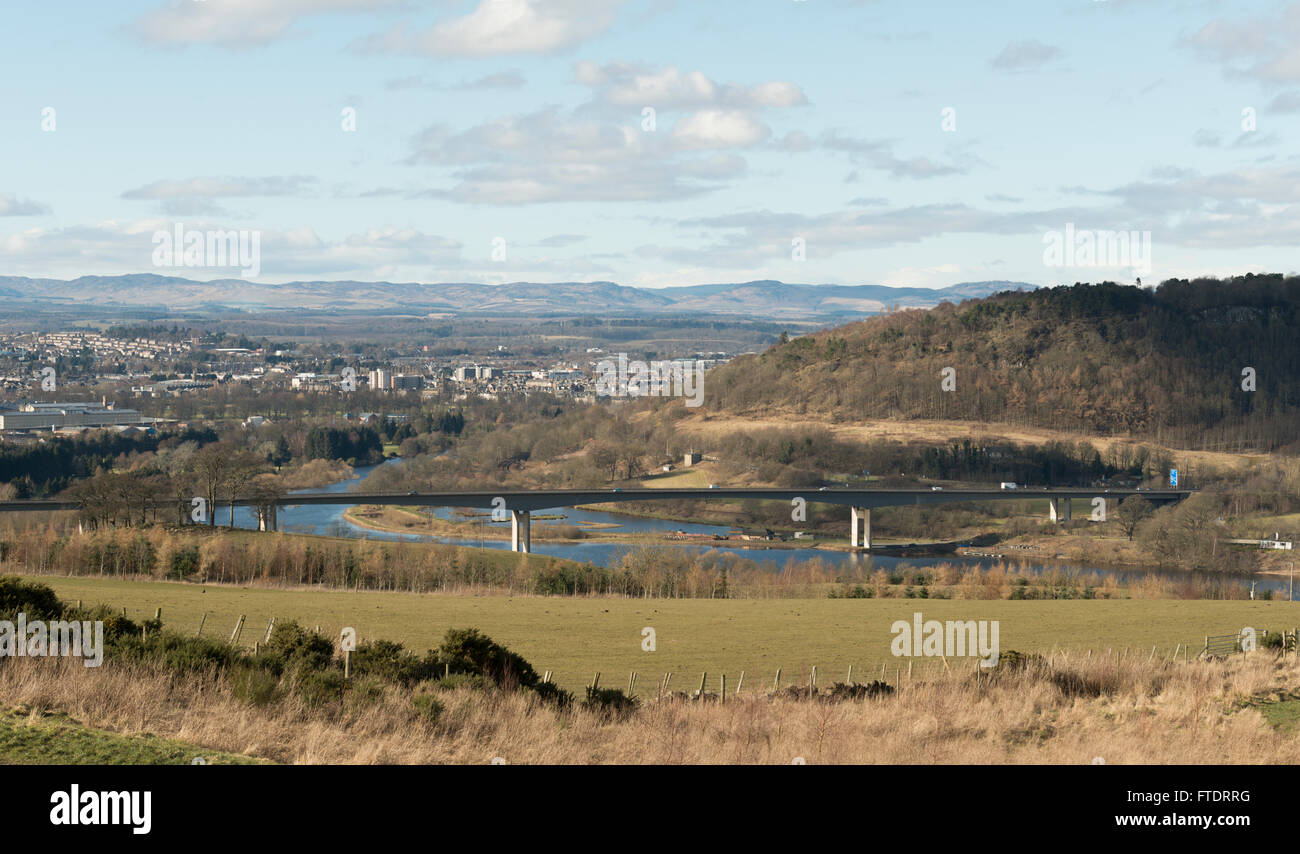 Friarton Bridge, Kinnoull Hill and Perth: looking North from Moncrieffe ...