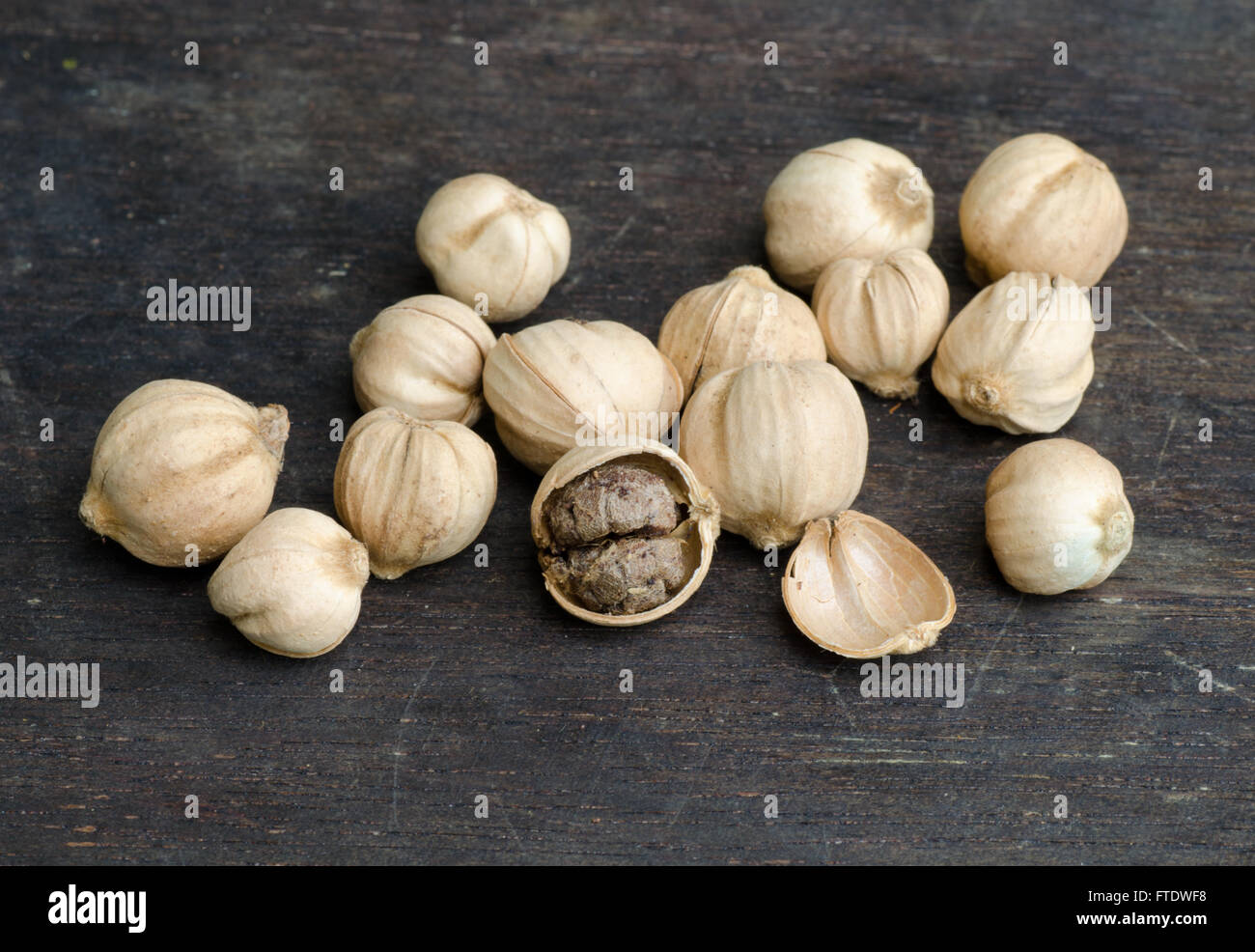 Siam Cardamom(Amomum krervanh Pierre) dried on bamboo background Stock ...
