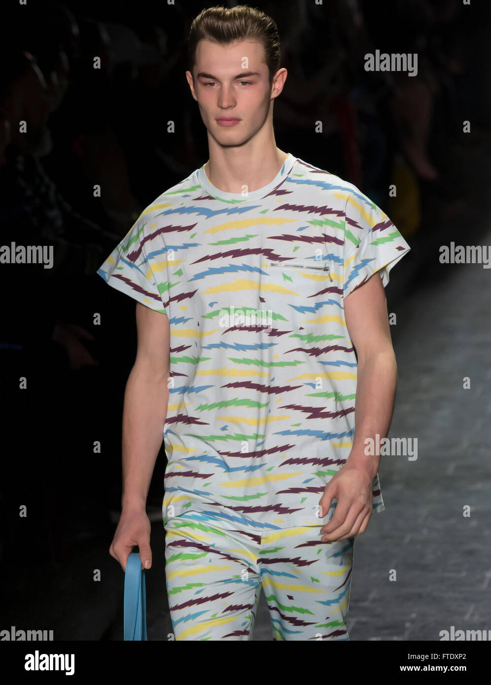 New York City, USA - February 15, 2016: Kit Butler walks the runway at ...