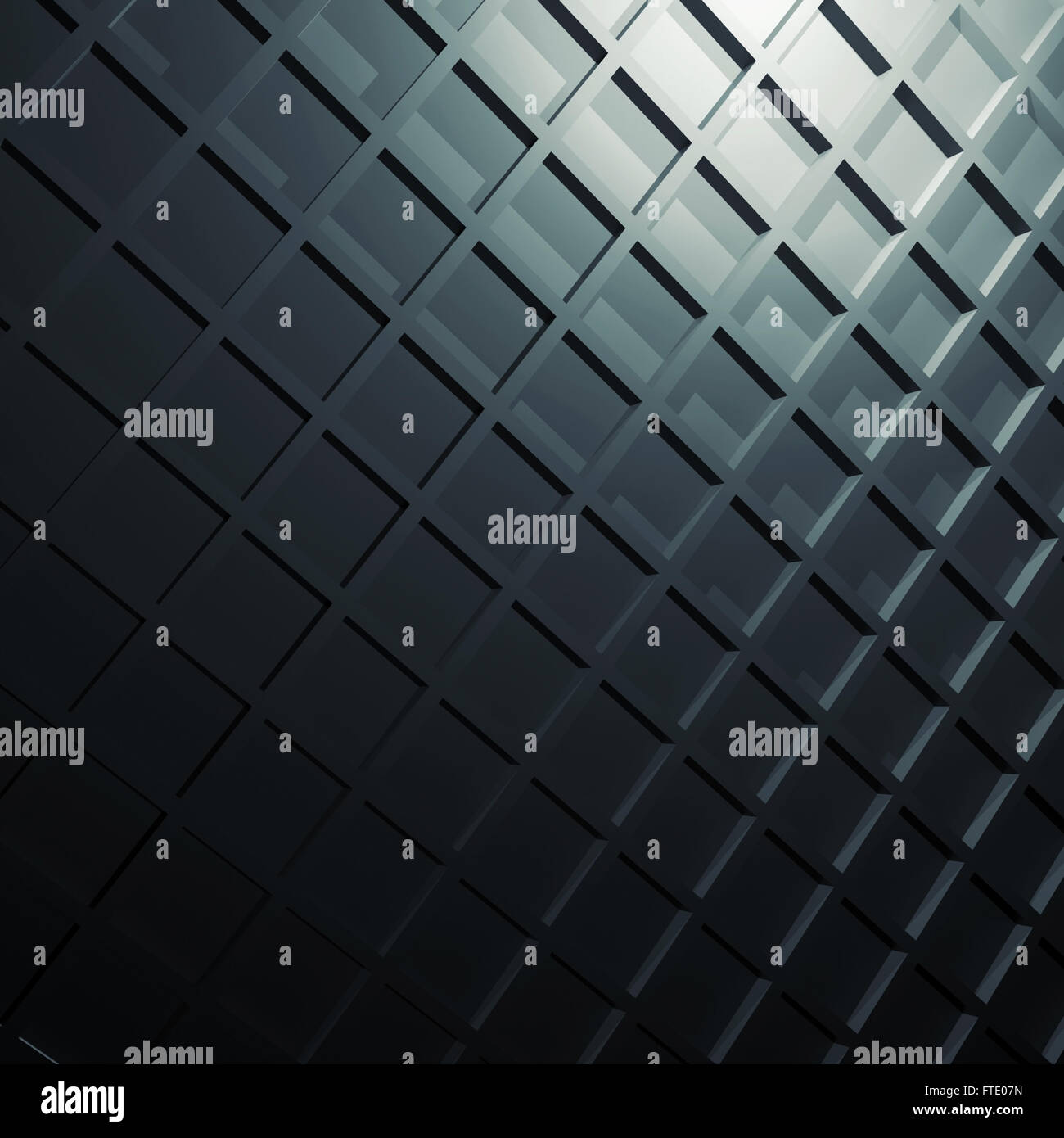 Abstract dark digital background with square relief pattern on wall, 3d ...