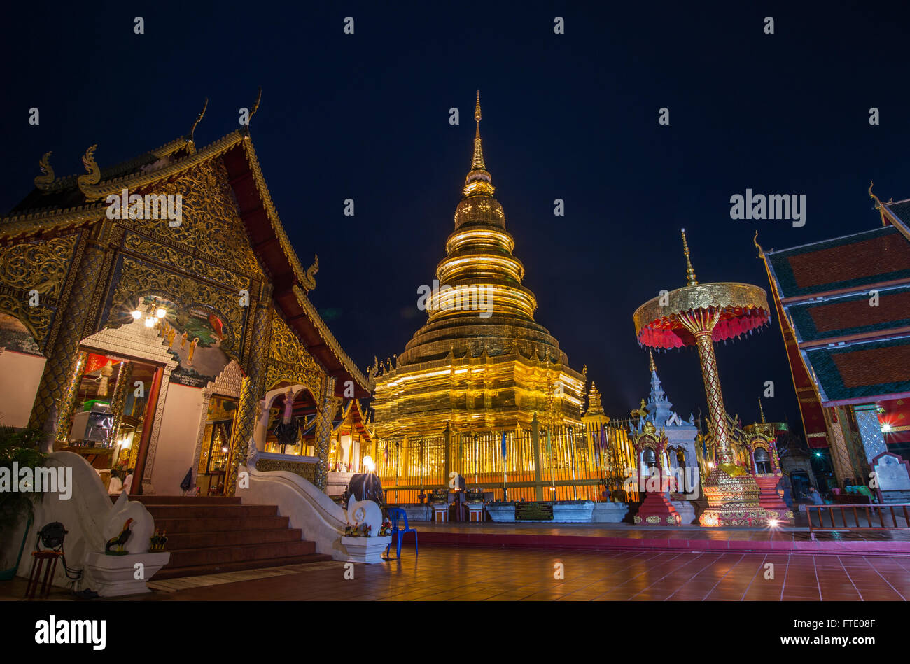 Wat Phra That Hariphunchai in twilight time,lamphun,thailand Stock ...