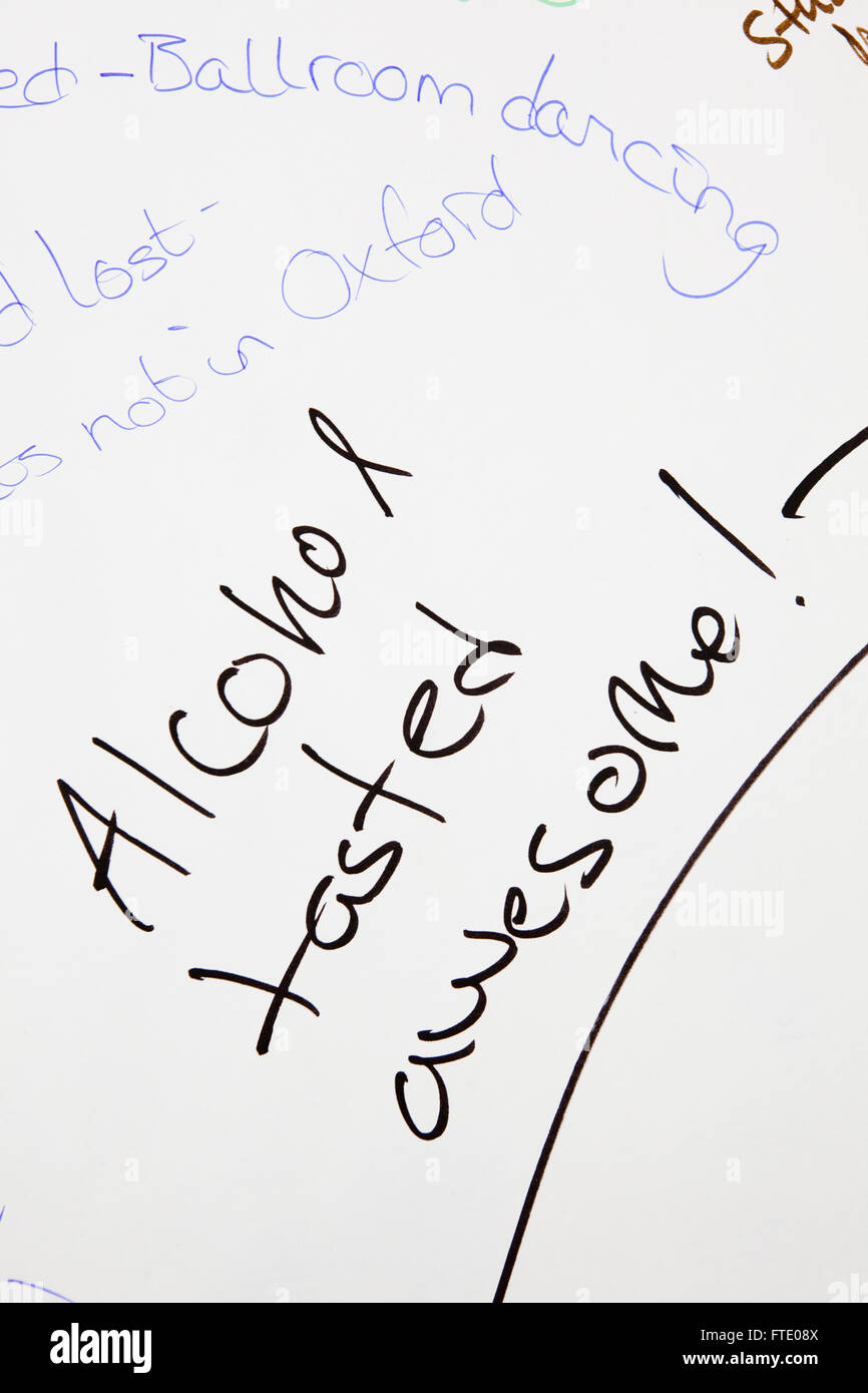 HAnd written note stateing that "Alcohol tasted awesome", probably ...