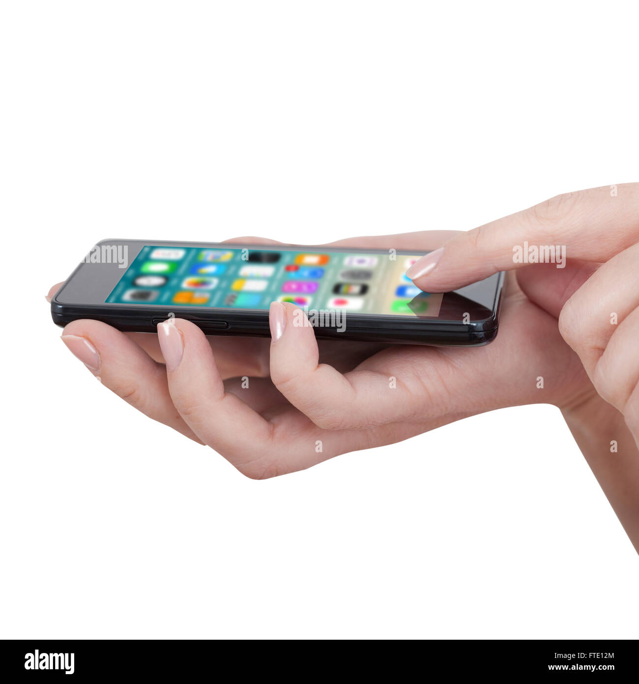 hand touching touch smart phone isolated, social media concept Stock ...