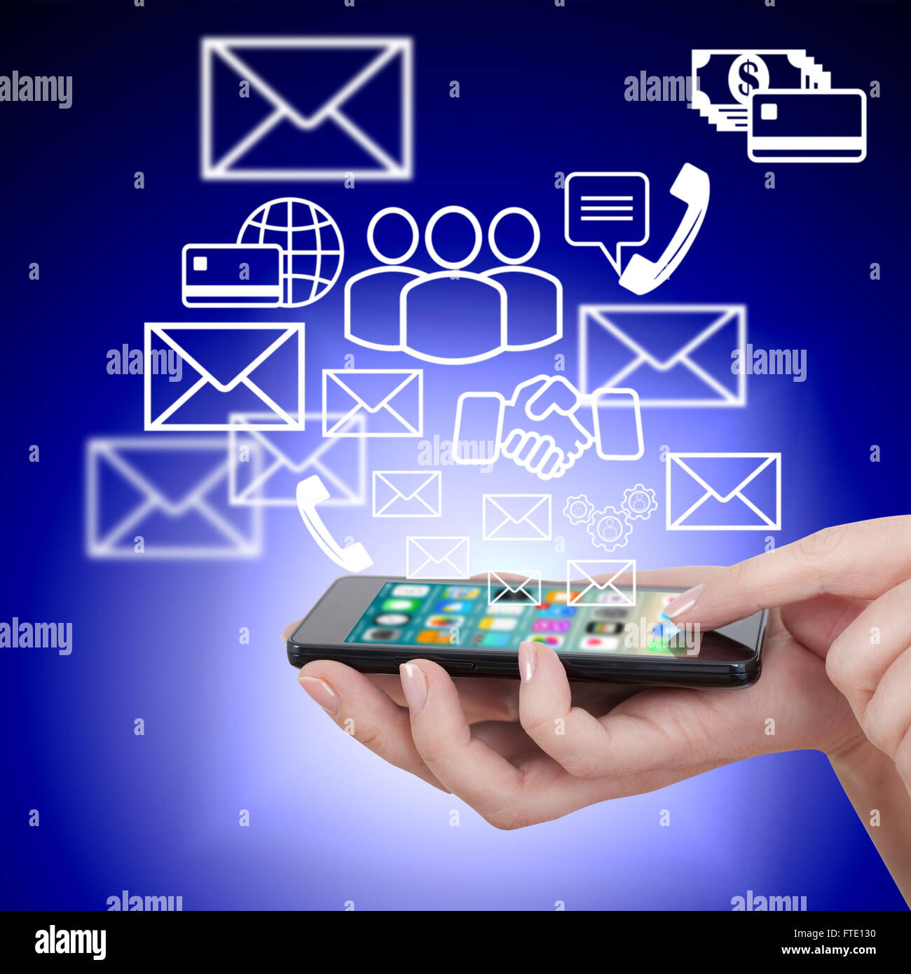 hand touching touch smart phone, social media concept Stock Photo - Alamy