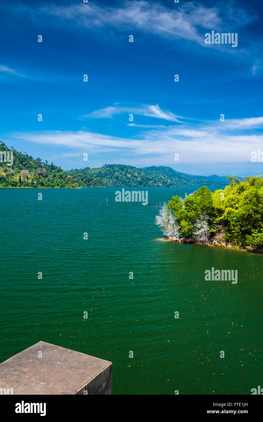 Turquoise lake in clear blue sky. Belum resort, Banding, Temenggor Lake ...