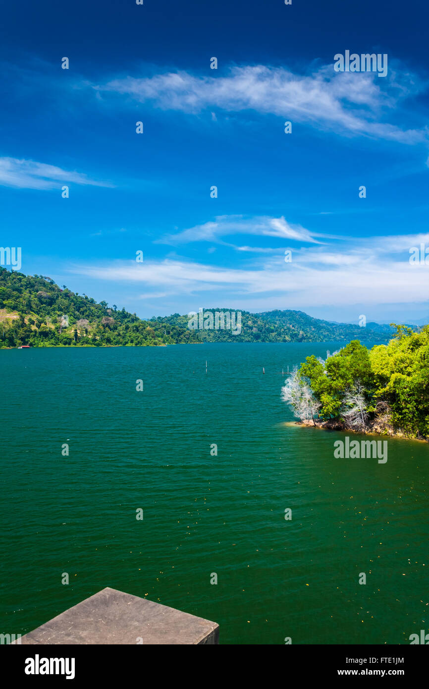 Turquoise lake in clear blue sky. Belum resort, Banding, Temenggor Lake ...