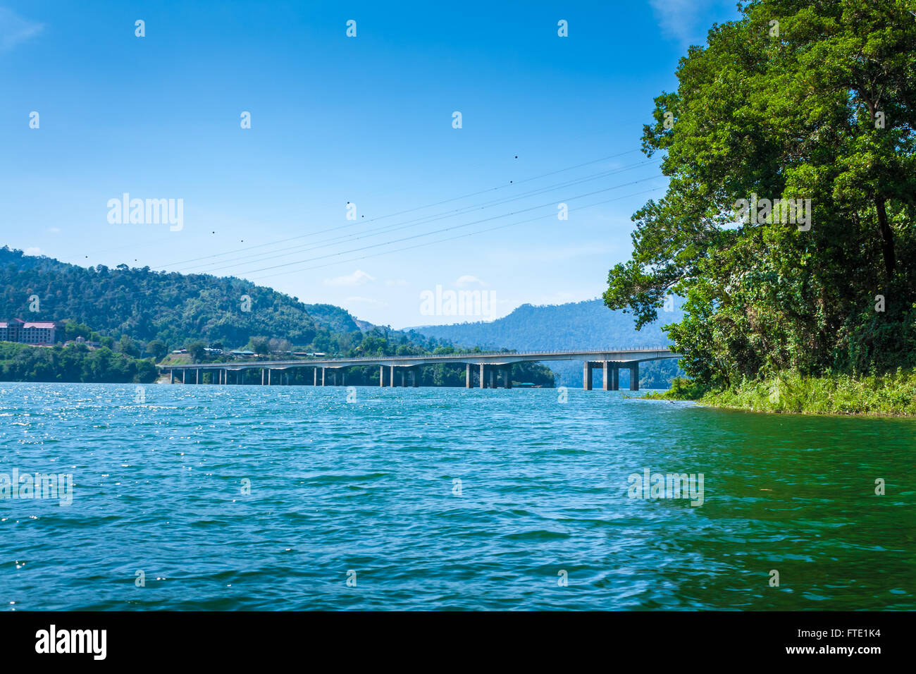 Tropical lake and islands in clear blue sky. Belum resort, Banding ...