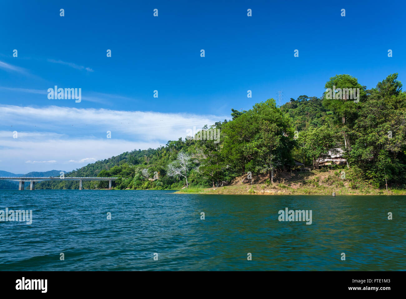 Tropical lake and islands in clear blue sky. Belum resort, Banding ...