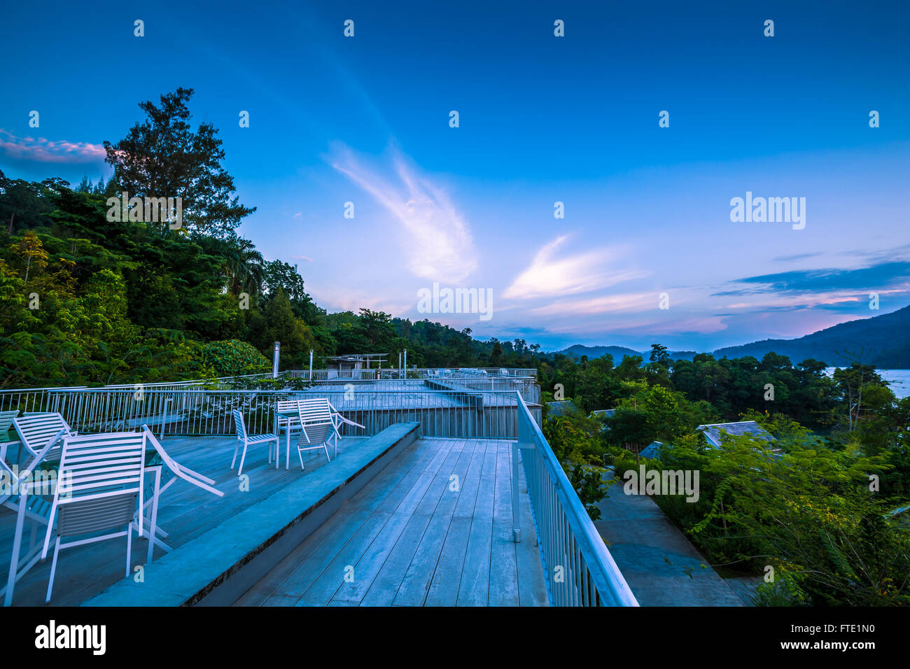Sunset dusk at roof deck of Belum resort, Banding Island, Temenggor ...