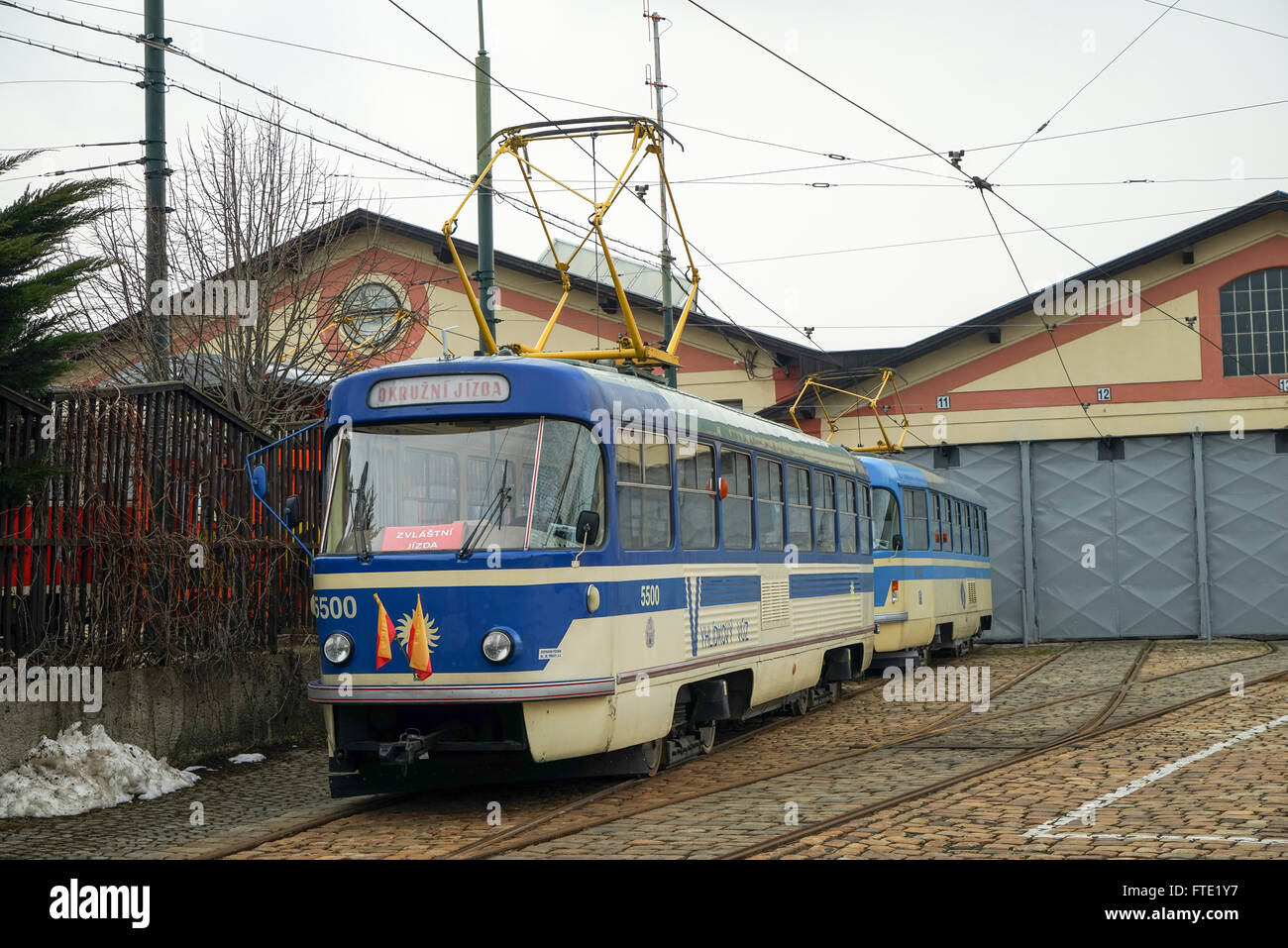 Prague Tatra T4 Tour Tram outside Střešovice Depot -1 Stock Photo - Alamy