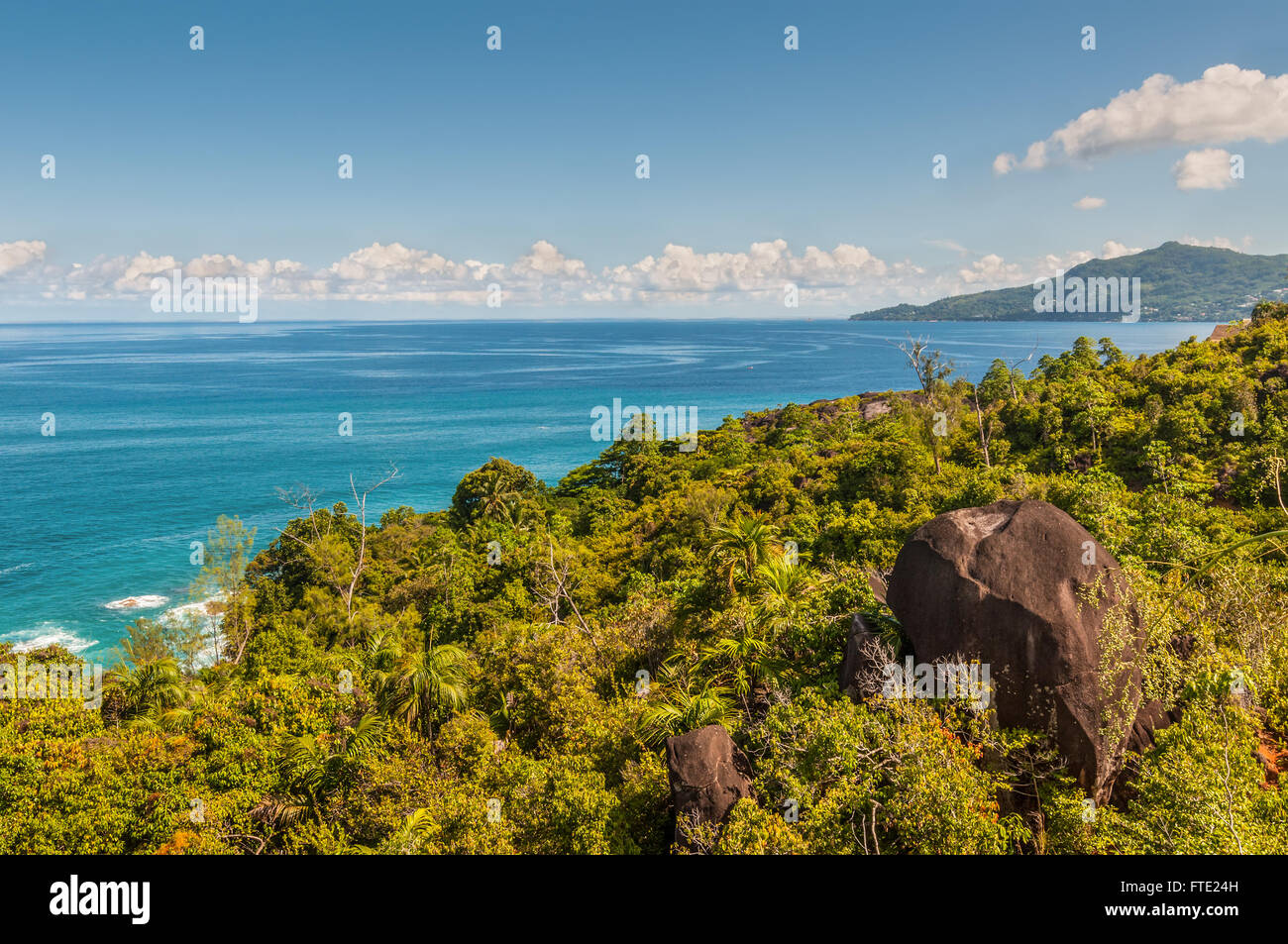 View from Anse Major Trail over the northwest coastline of Mahe island ...