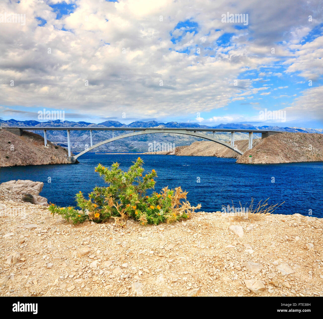 Pag bridge in Croatia. The bridge connecting the mainland to island of ...