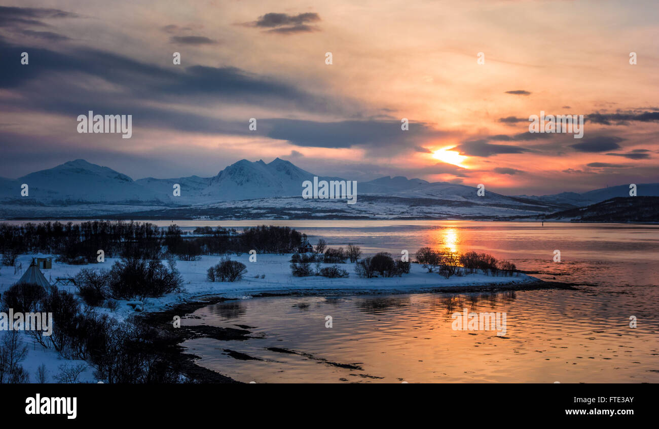 Tromso midday winter sunset, Northern Norway Stock Photo - Alamy