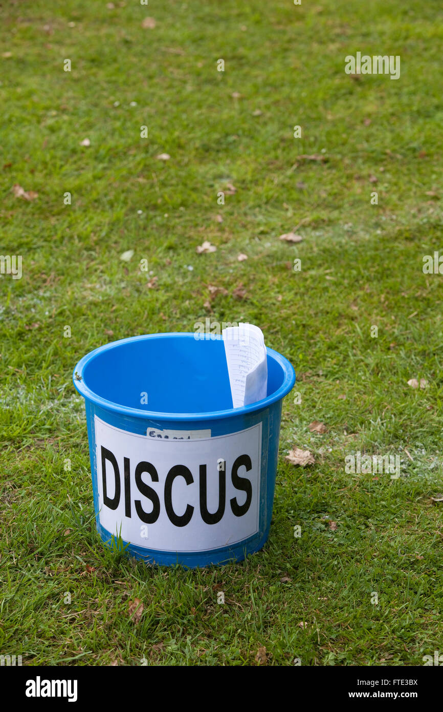 School PE day with field and bucket for sports equipment Stock Photo ...