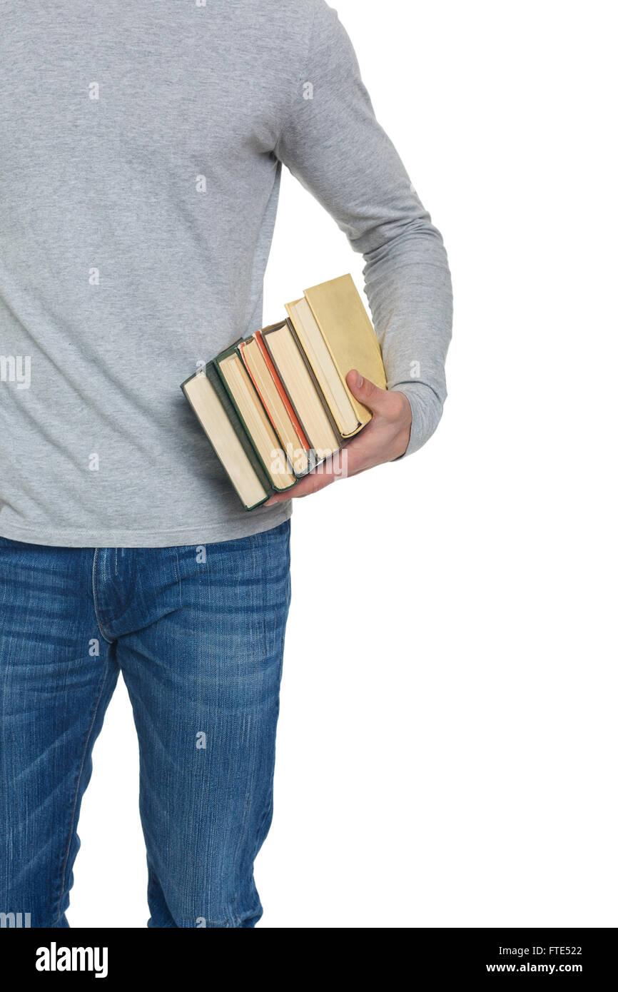 Male figure with books in hands, isolated on white Stock Photo - Alamy