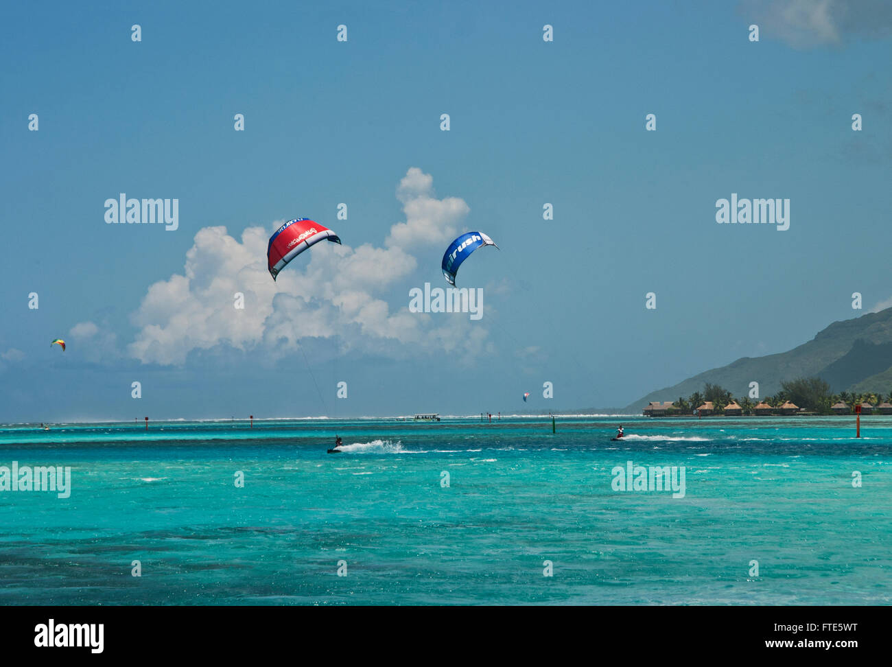 French Polynesia, Tahiti, kite boarding, parasailing, at Tahiti Stock ...