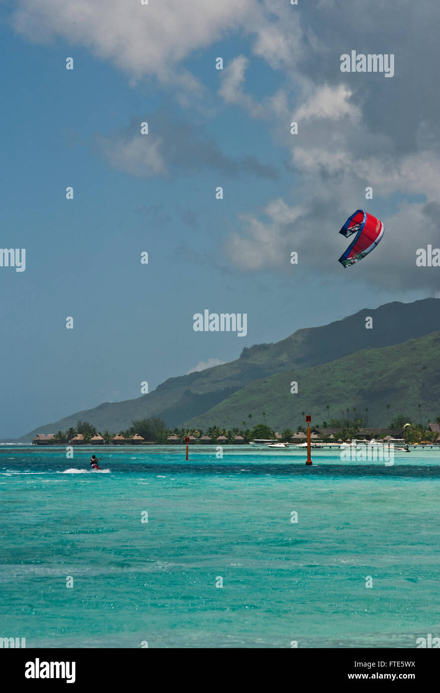 French Polynesia, Tahiti, kite boarding, parasailing, at Tahiti Stock ...
