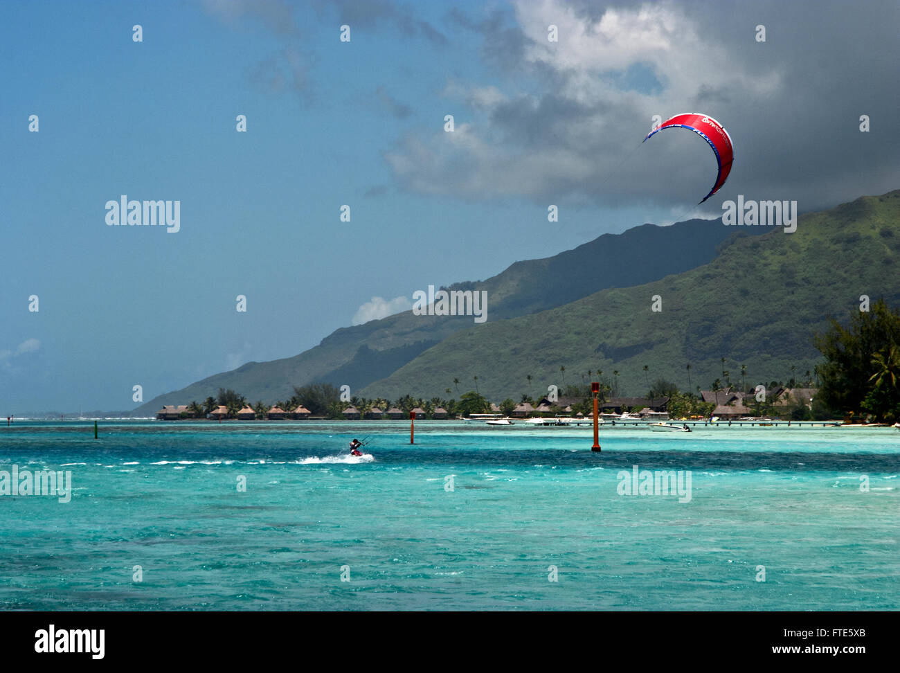 French Polynesia, Tahiti, kite boarding, parasailing, at Tahiti Stock ...