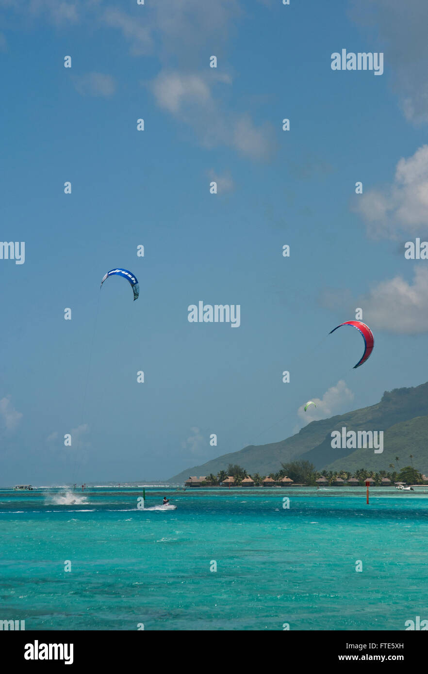 French Polynesia, Tahiti, kite boarding, parasailing, at Tahiti Stock ...