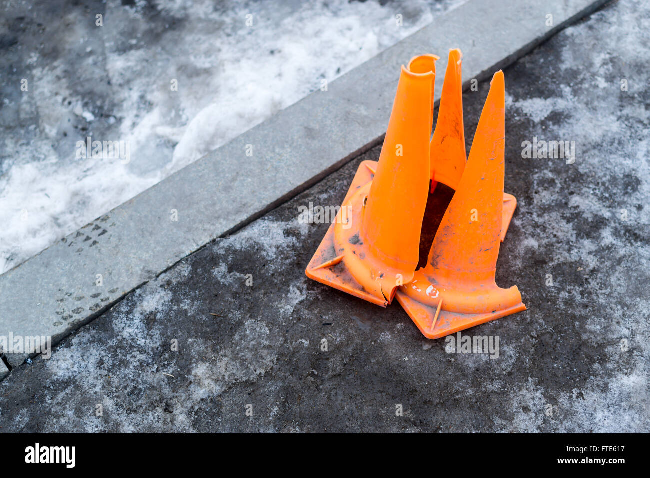 Traffic cone on broken hi-res stock photography and images - Alamy