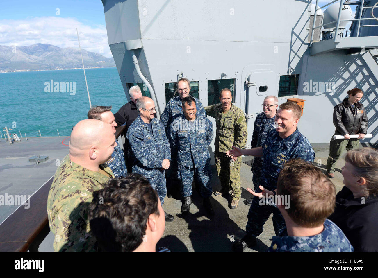 Rear Admiral Thomas Reck, Deputy Commander of U.S. 6th Fleet, speaks with Navy Reservists as USS ...