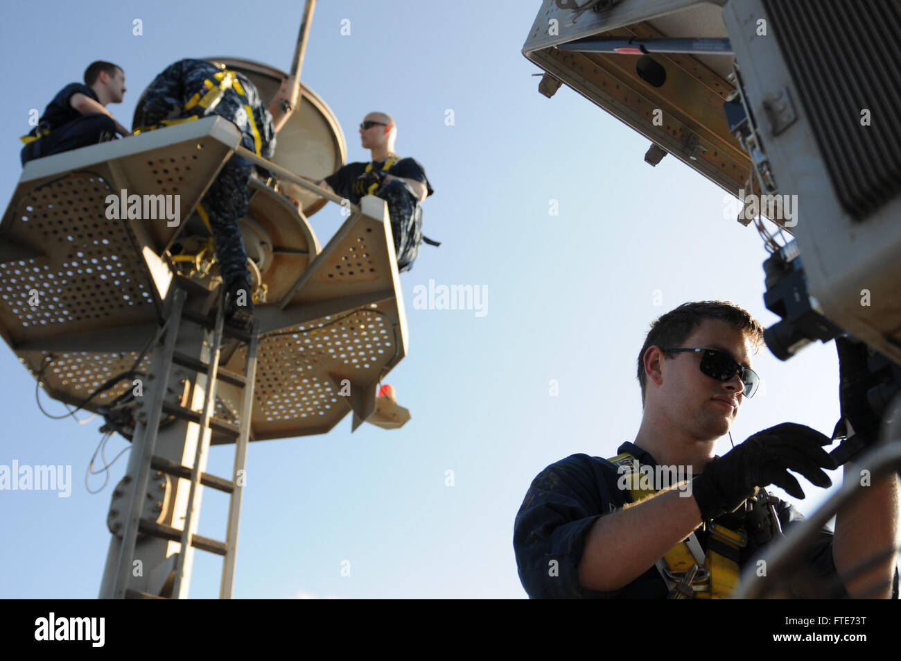 Sailors aboard the USS Nimitz (CVN 68) perform various duties ...
