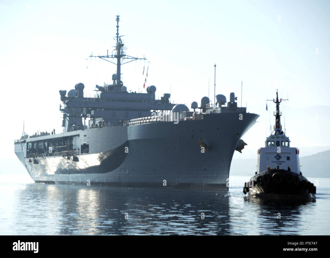 The USS Mount Whitney (LCC 20), flagship of the U.S. 6th Fleet, arrives ...