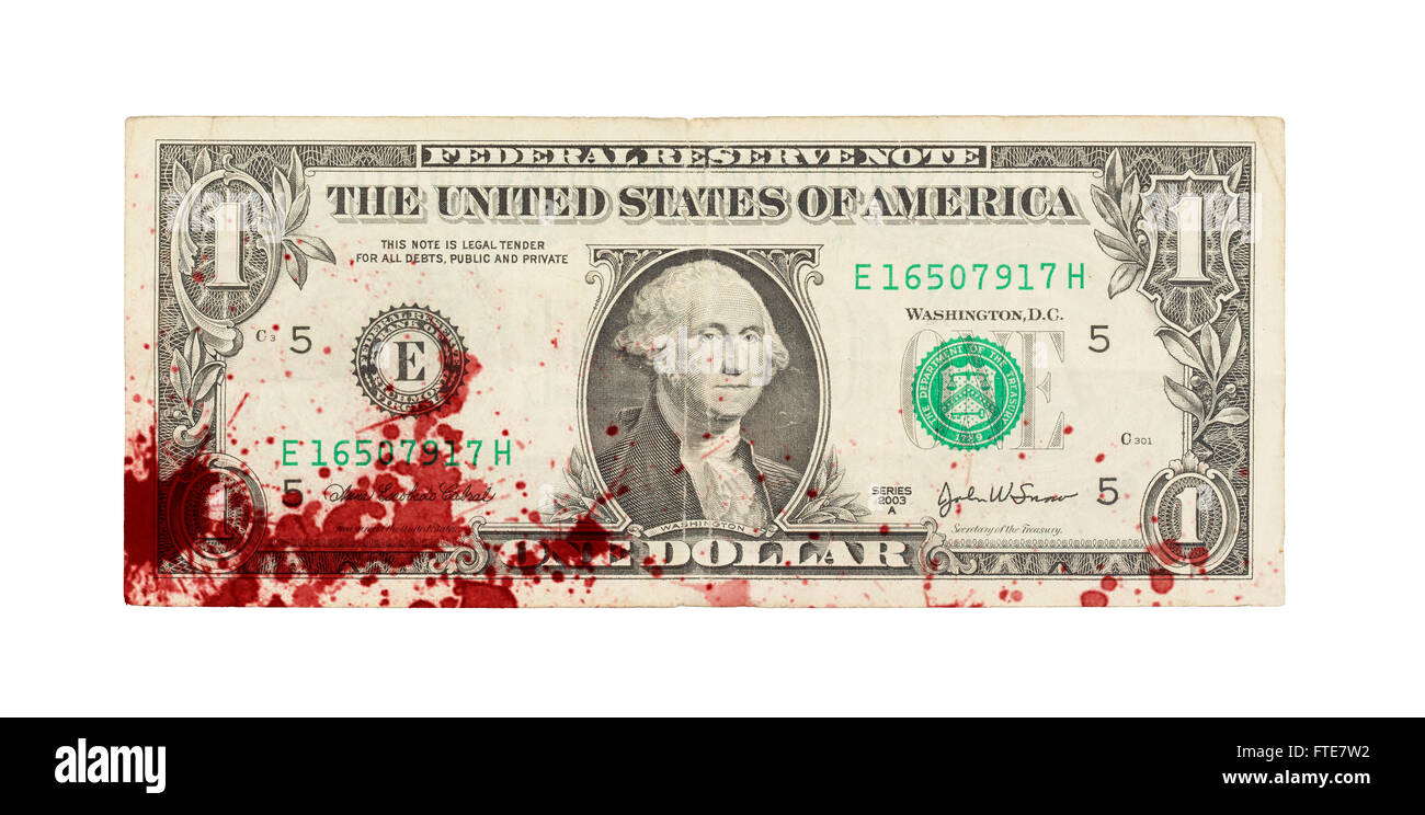 US one Dollar bill, close up photo, blood Stock Photo - Alamy
