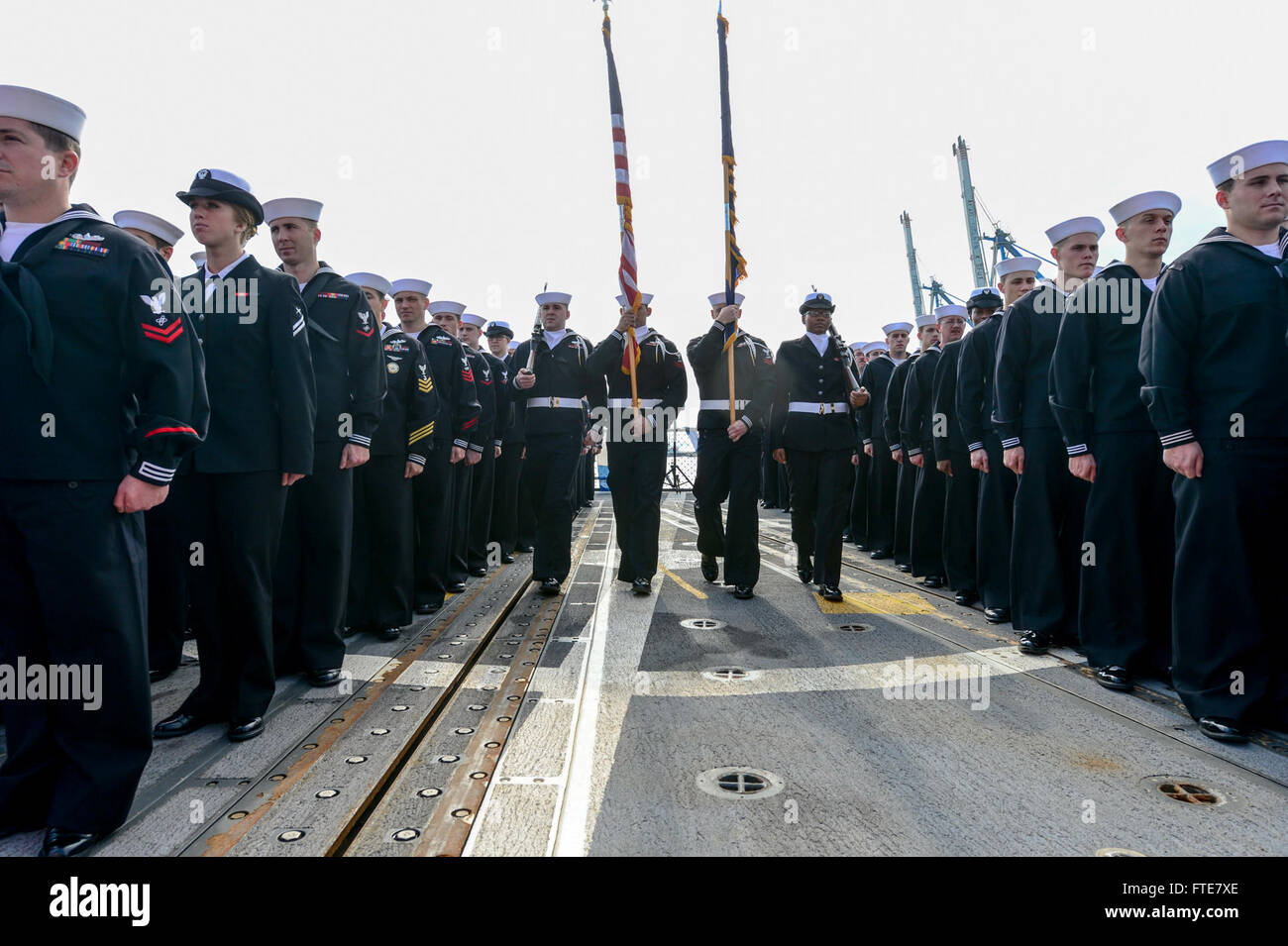 The color guard parades the colors during the USS Monterey (CG 61 ...