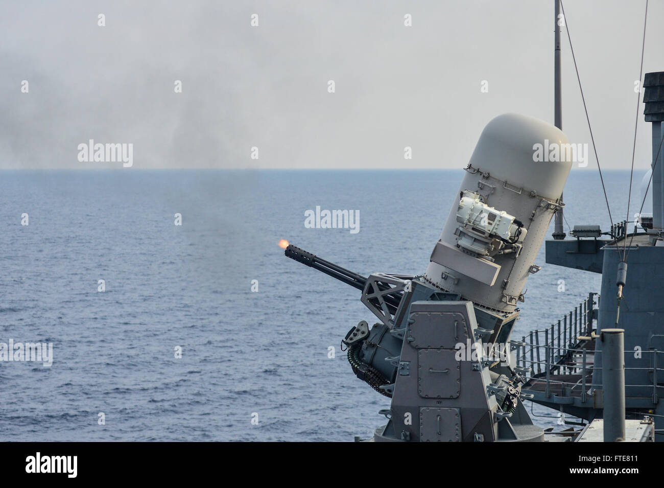 The USS Monterey (CG 61), a guided-missile cruiser, fires a close-in ...