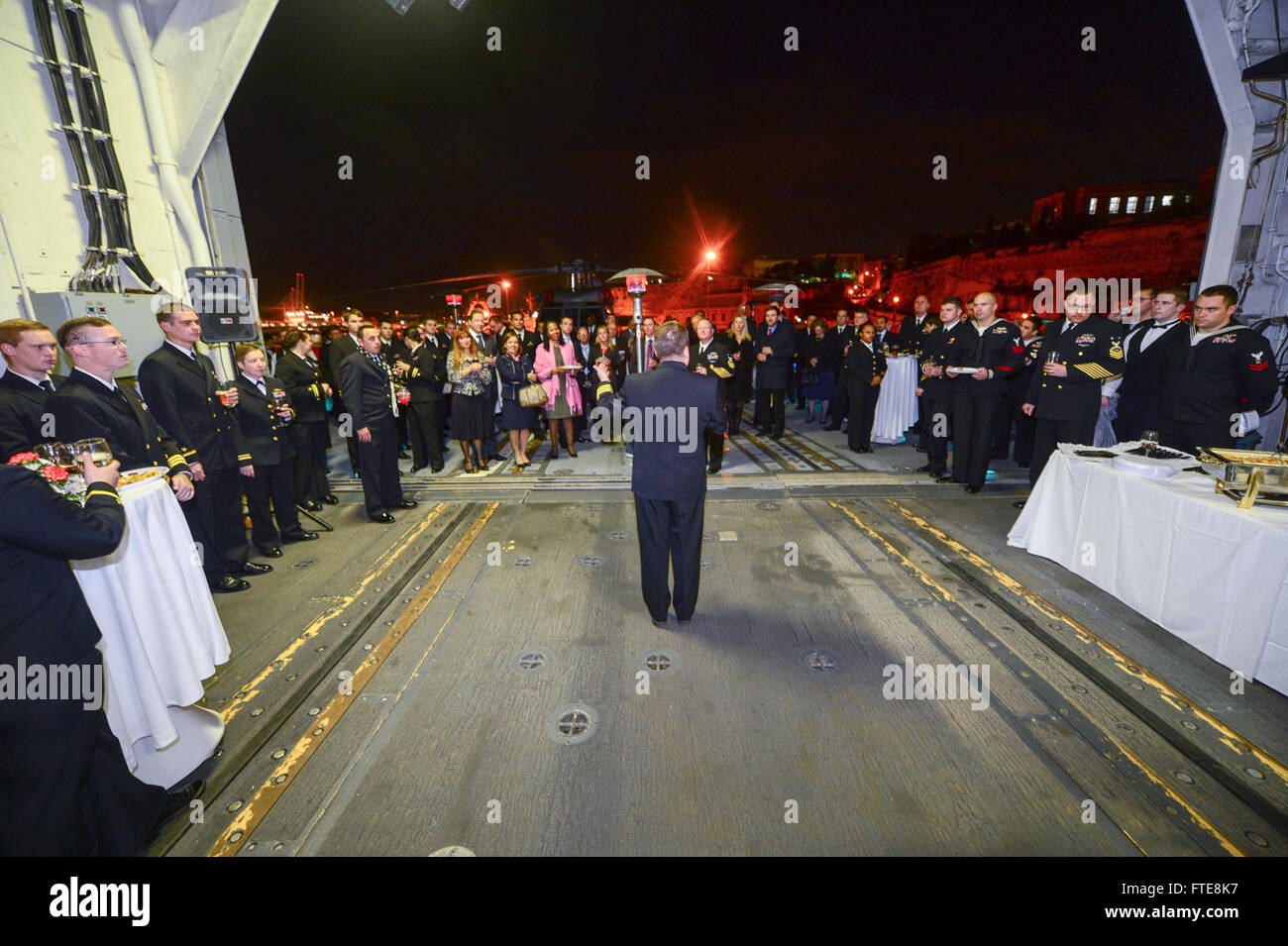 Captain Rick Cheeseman aboard the USS Monterey (CG 61) delivers remarks ...