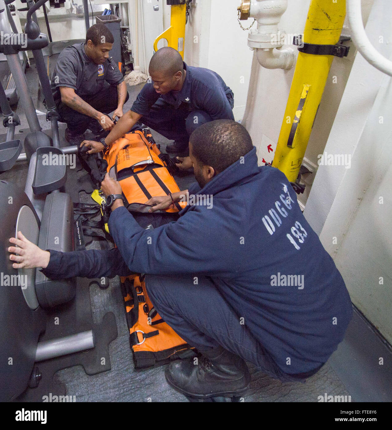 Sailors aboard the USS Cole practice basic first aid on January 28 ...