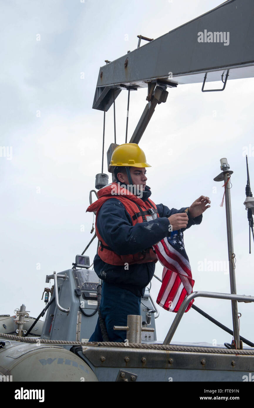 A photograph taken on January 5, 2014, aboard the USS Stout (DDG 55 ...