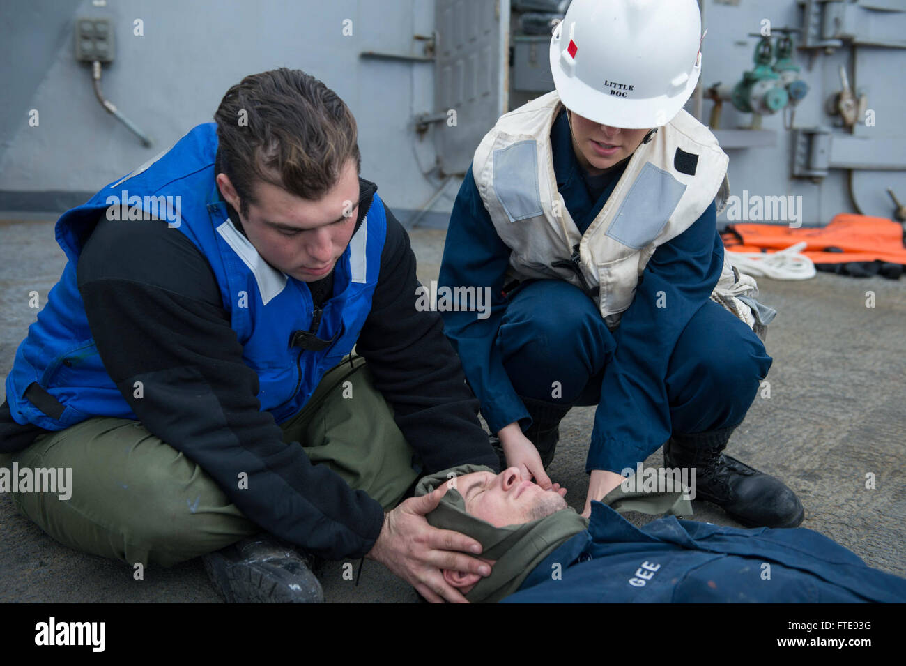 On January 9, 2014, Hospitalman Caela Panko demonstrates first aid ...
