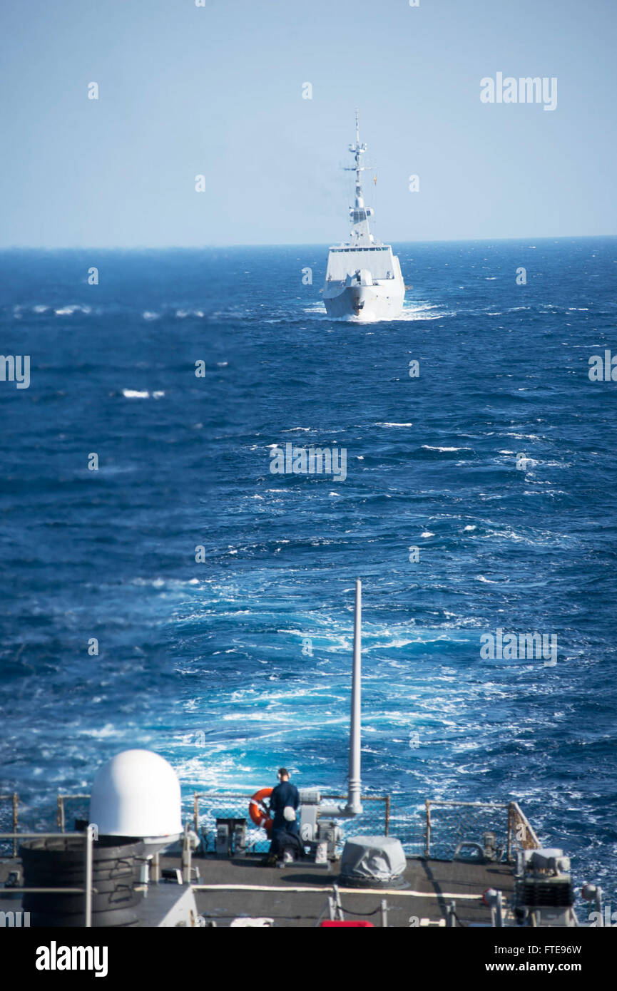 The French Navy frigate FS Surcouf (F 711) follows the U.S. Navy's ...