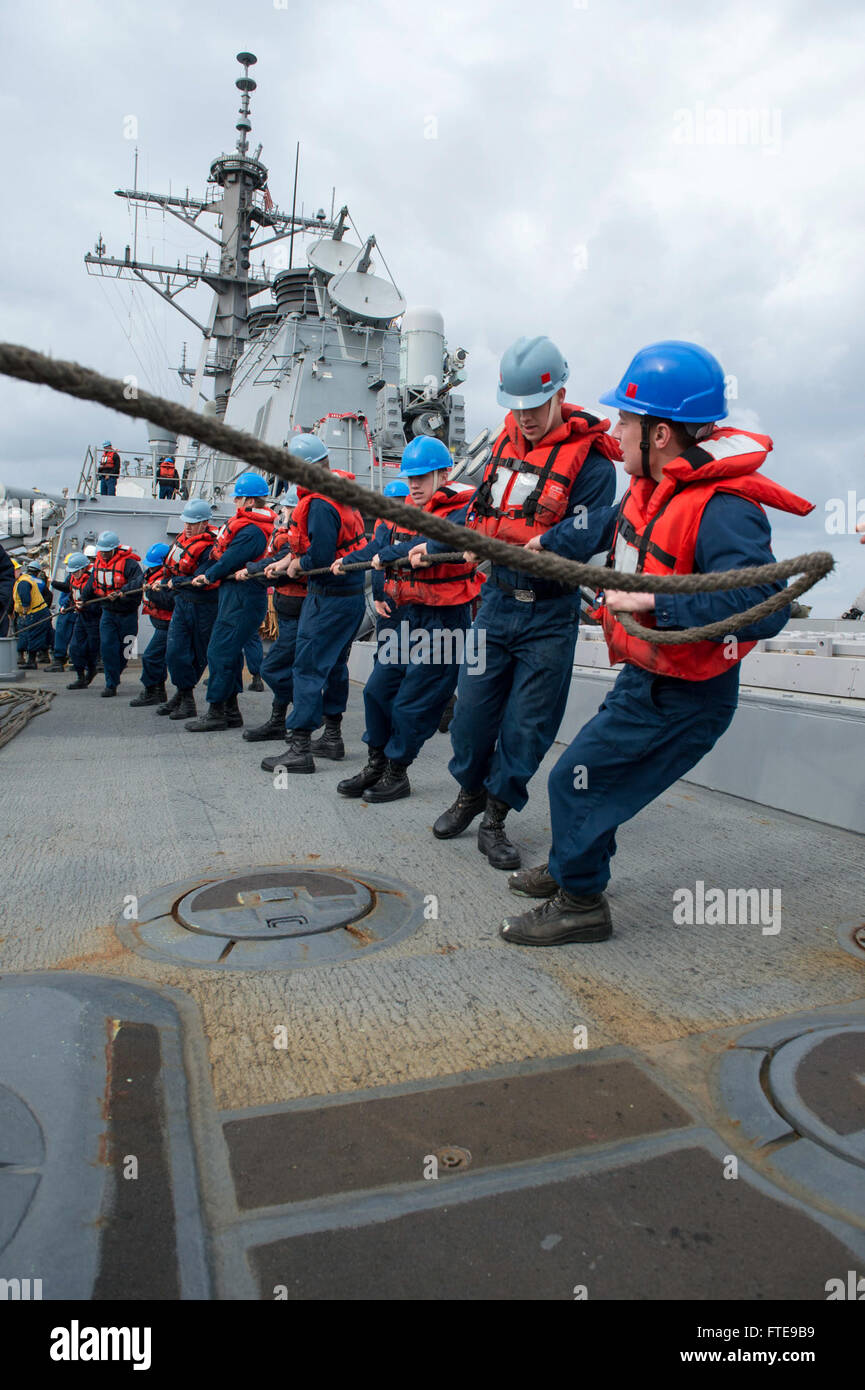 On January 27, 2014, sailors aboard the USS Stout (DDG 55), an Arleigh ...