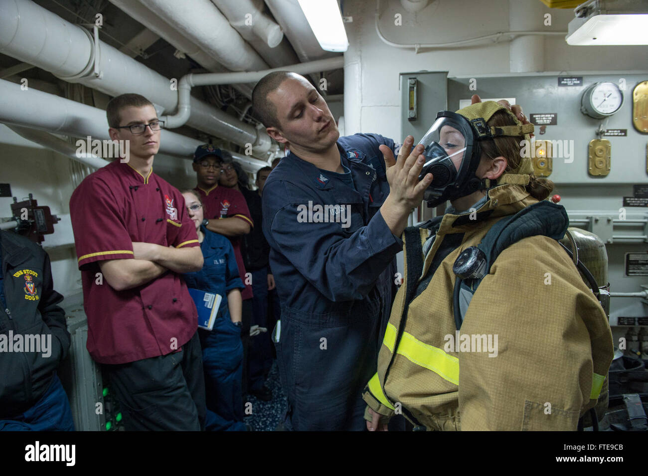 A damage control training session aboard the USS Stout (DDG 55) in the ...