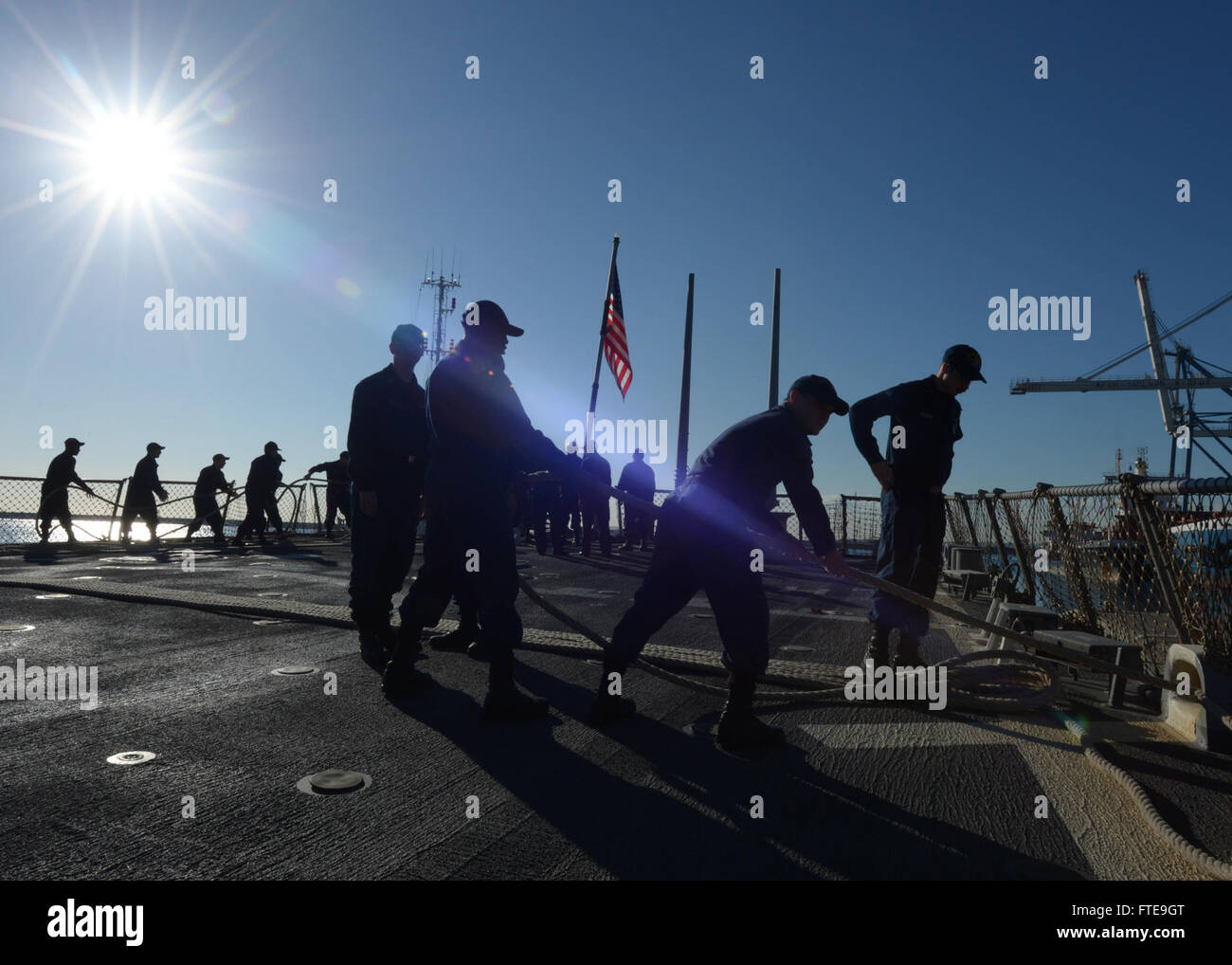 Sailors aboard the USS Ramage (DDG 61) prepare to depart from Limassol ...