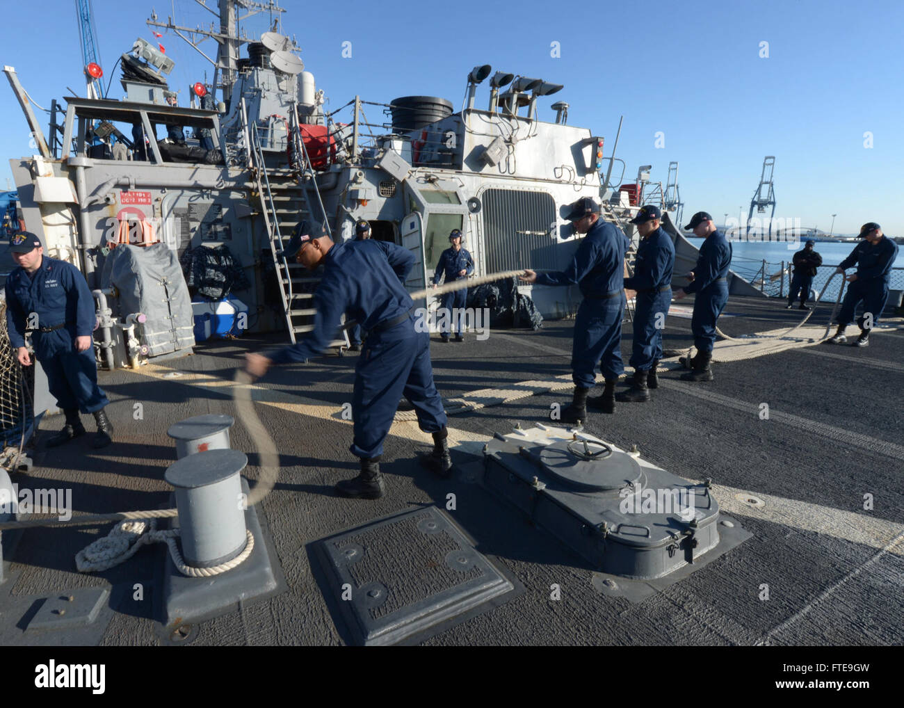 Sailors aboard the USS Ramage (DDG 61), a guided-missile destroyer ...