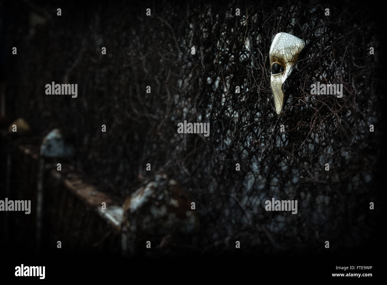 Scary face mask on fence hi-res stock photography and images - Alamy