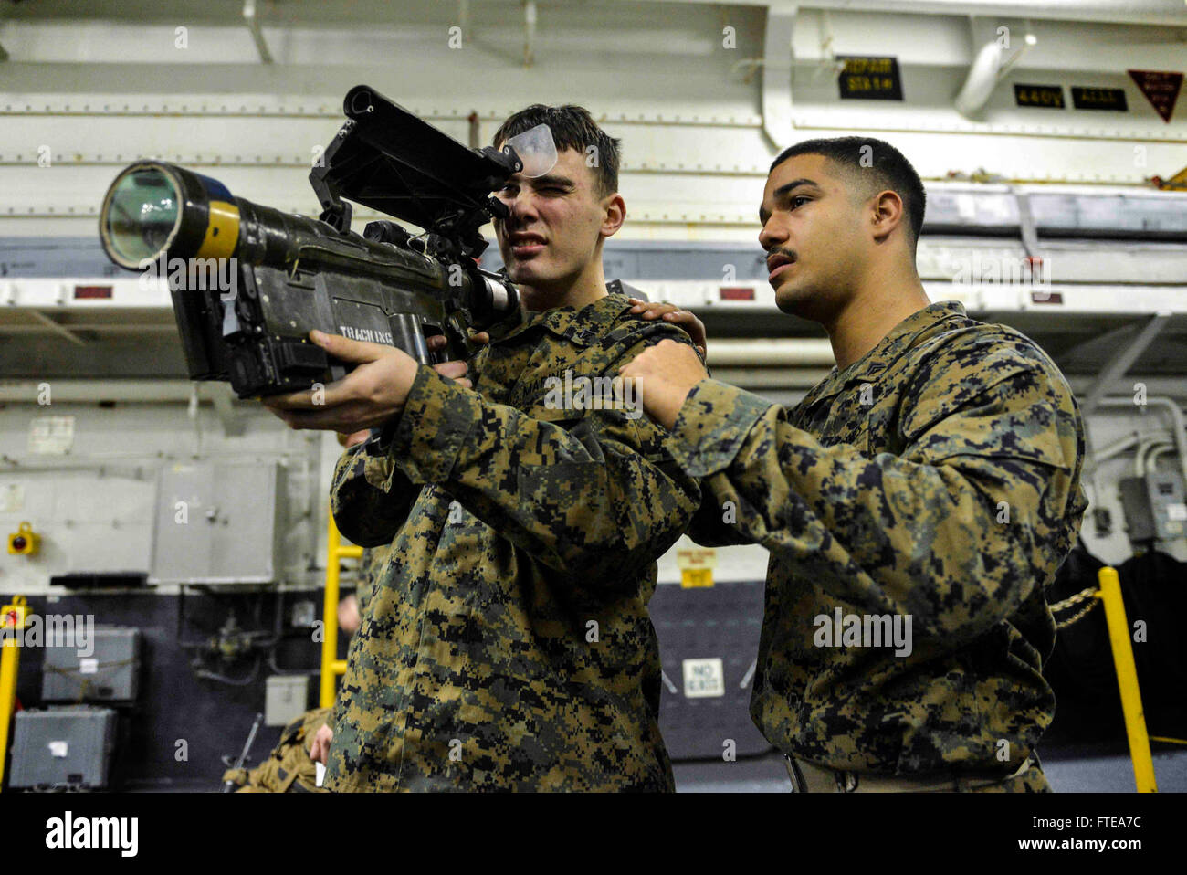 A U.S. Marine Corps training session aboard the USS Bataan (LHD 5) in ...
